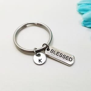 Blessed Keychain, Blessed Key Chain, Initial Keychain, Personalized Keychain, Initial Key Ring ...