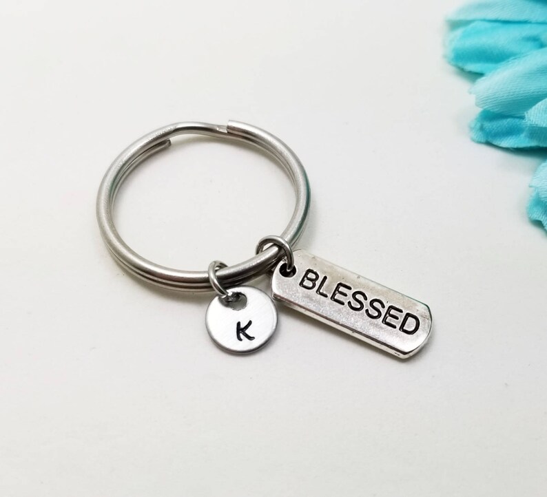 Blessed Keychain Blessed Key Chain Initial Keychain - Etsy