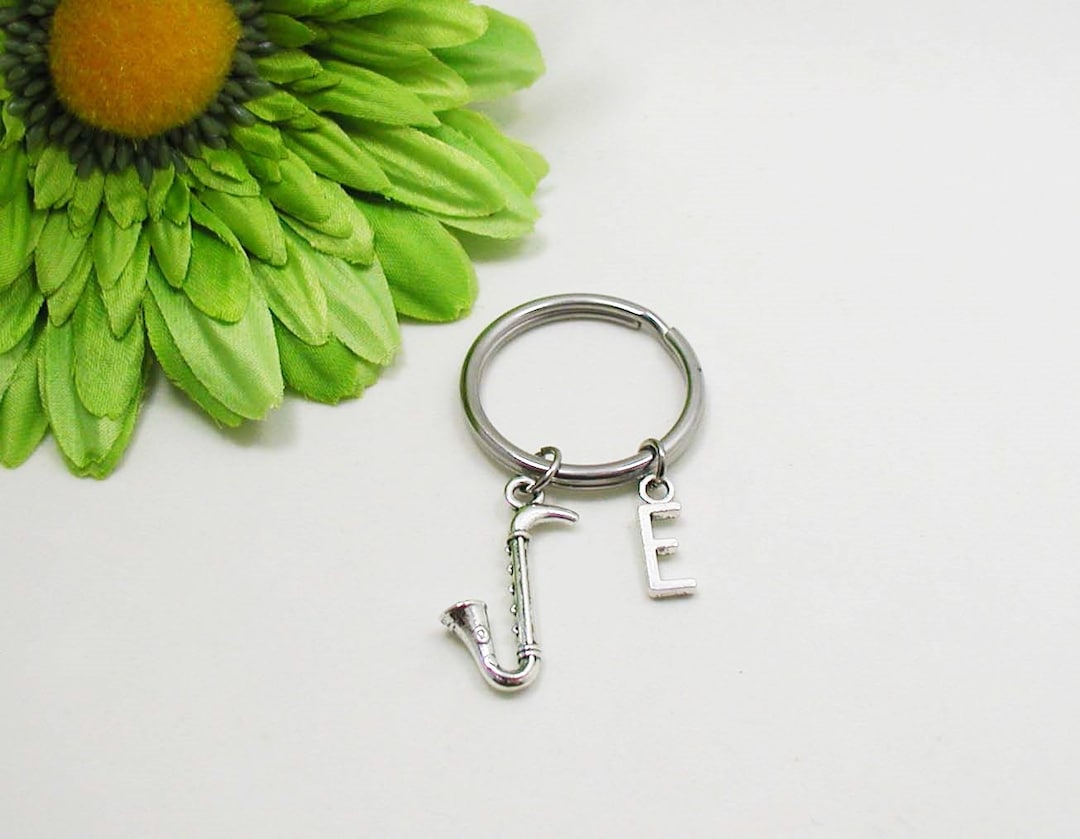 Saxophone Keychain, Saxophone Key Chain, Initial Keychain, Personalized ...