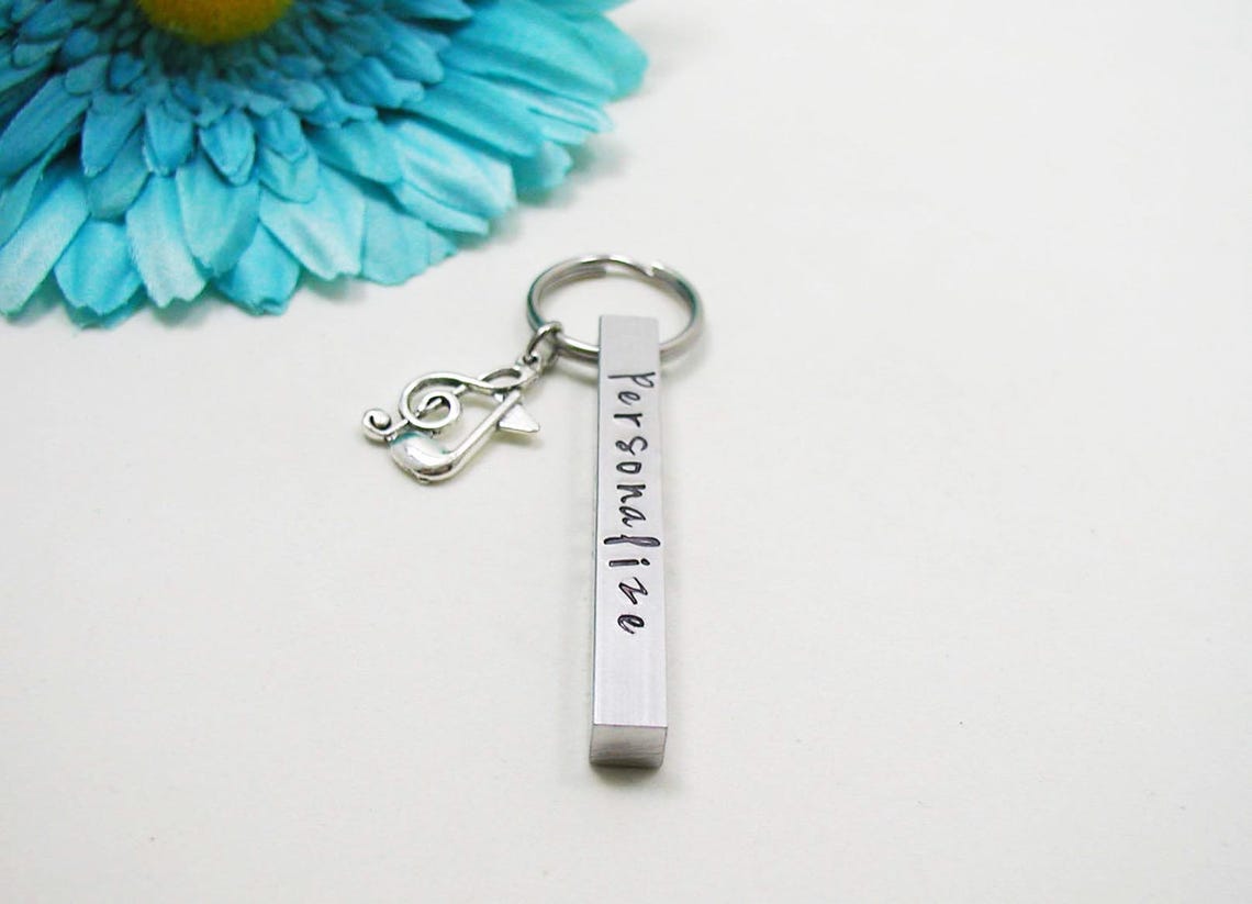 Musical Notes Key Chain Aluminum Bar Keychain Personalized - Etsy