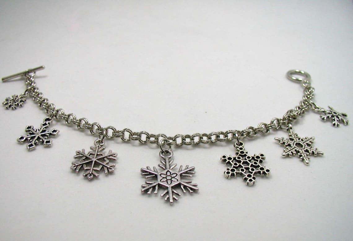 Snowflake Charm Bracelet Winter Bracelet Snowflake - Etsy
