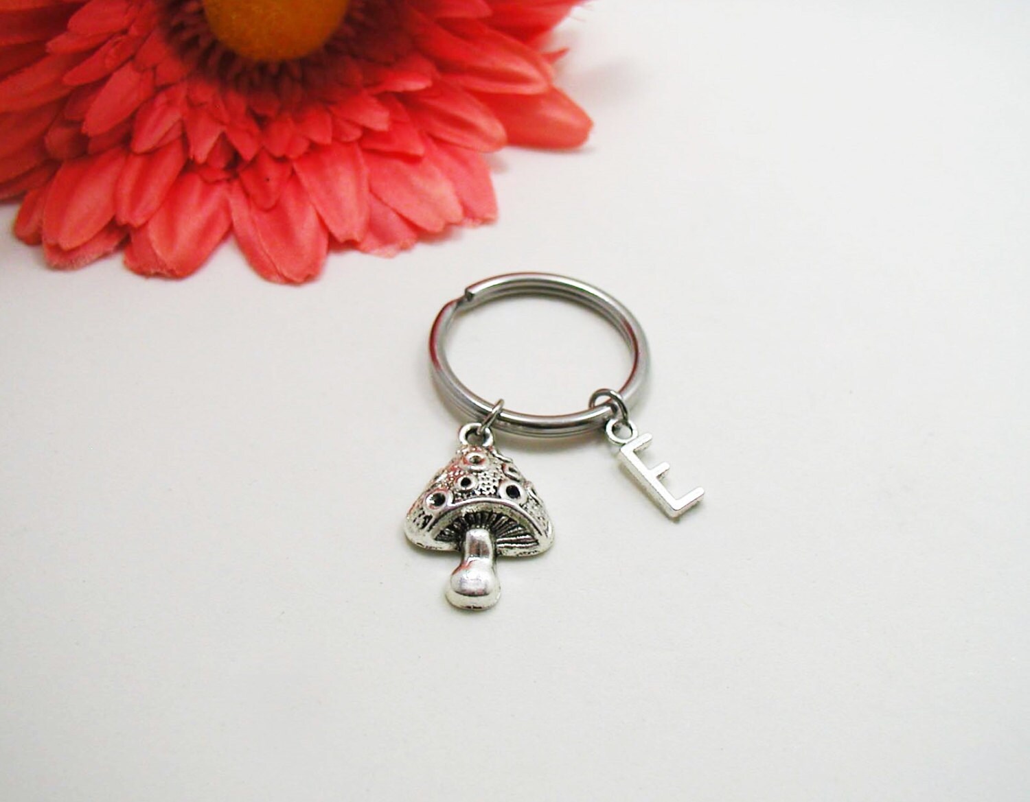 Mushroom Keychain, Mushroom Key Chain, Initial Keychain, Personalized ...