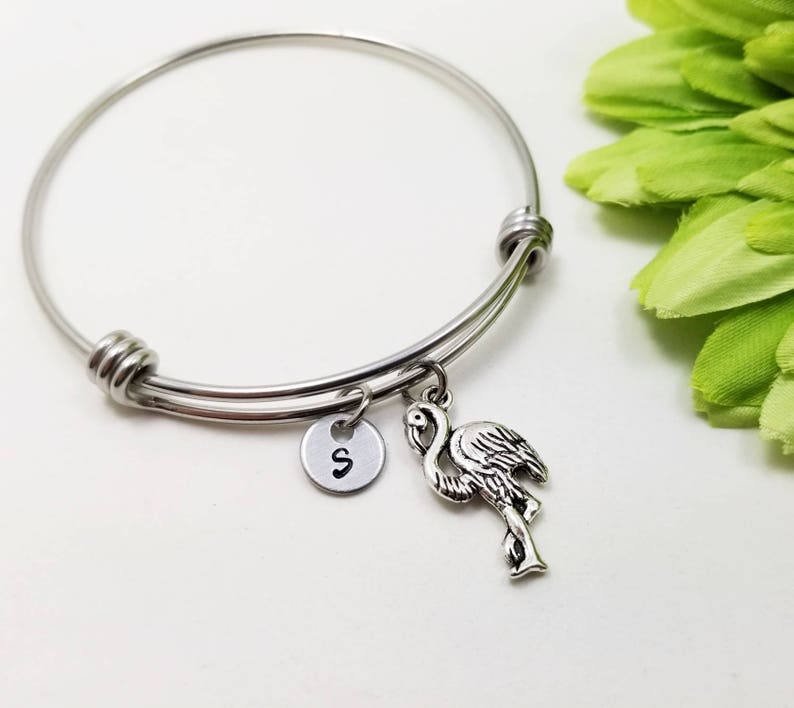 Flamingo Bangle Flamingo Bracelet Initial Bracelet - Etsy