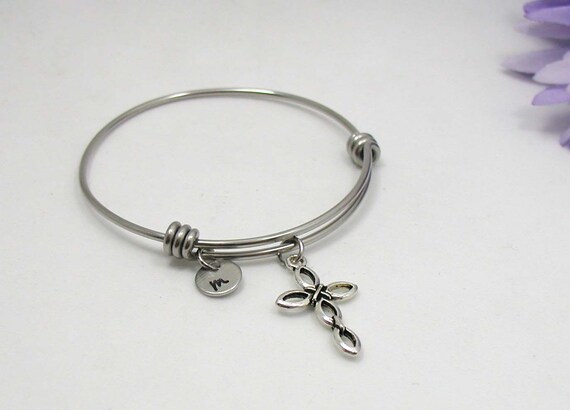 Cross Bracelet Christian Bracelet Initial Charm Bracelet | Etsy