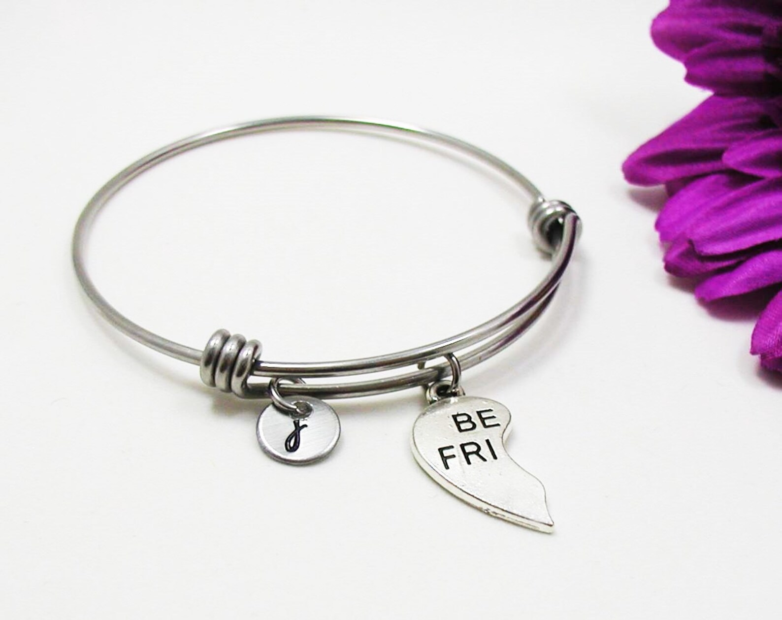 Best Friends Bracelet Bangle Best Friend Heart Charm - Etsy