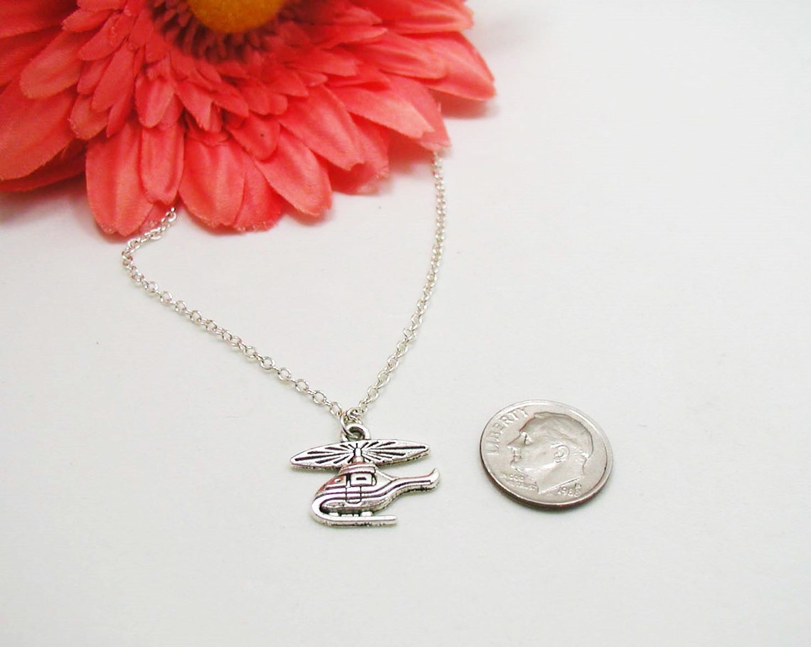 Helicopter Necklace, Charm Necklace, Helicopter Pendant, Silver ...