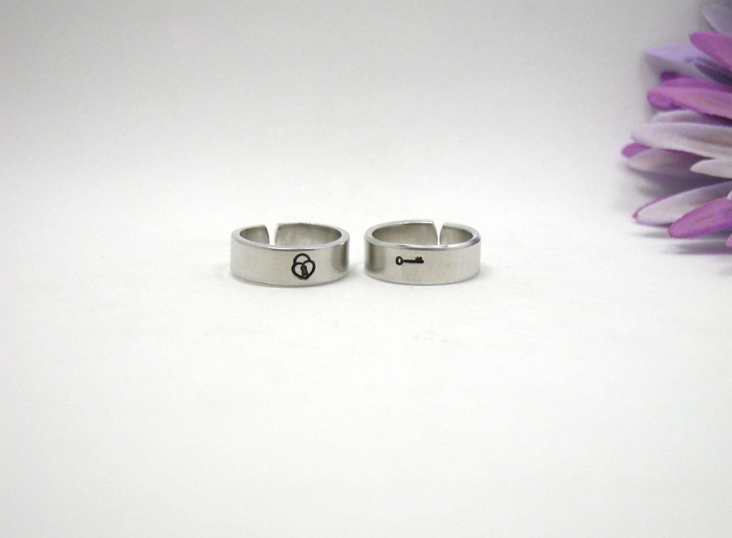 Lock and Key Ring Set Two Personalized Rings Key and Lock - Etsy