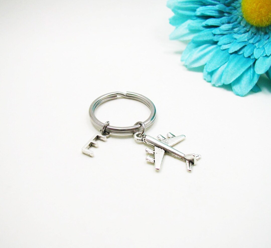 Airplane Keychain, Airplane Key Chain, Initial Keychain, Personalized ...