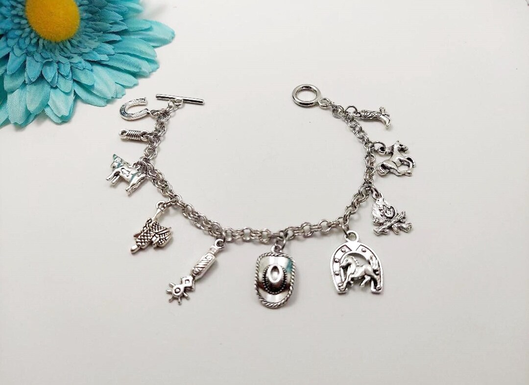 Cowboy Charm Bracelet, Cowboy Bracelet, Western Charm Bracelet ...