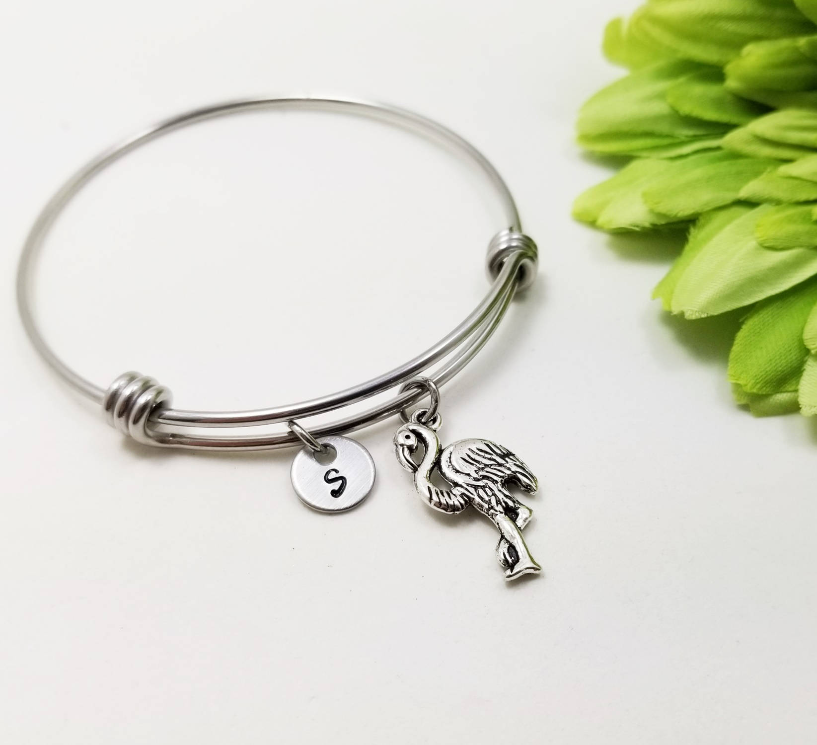 Flamingo Bangle Flamingo Bracelet Initial Bracelet | Etsy