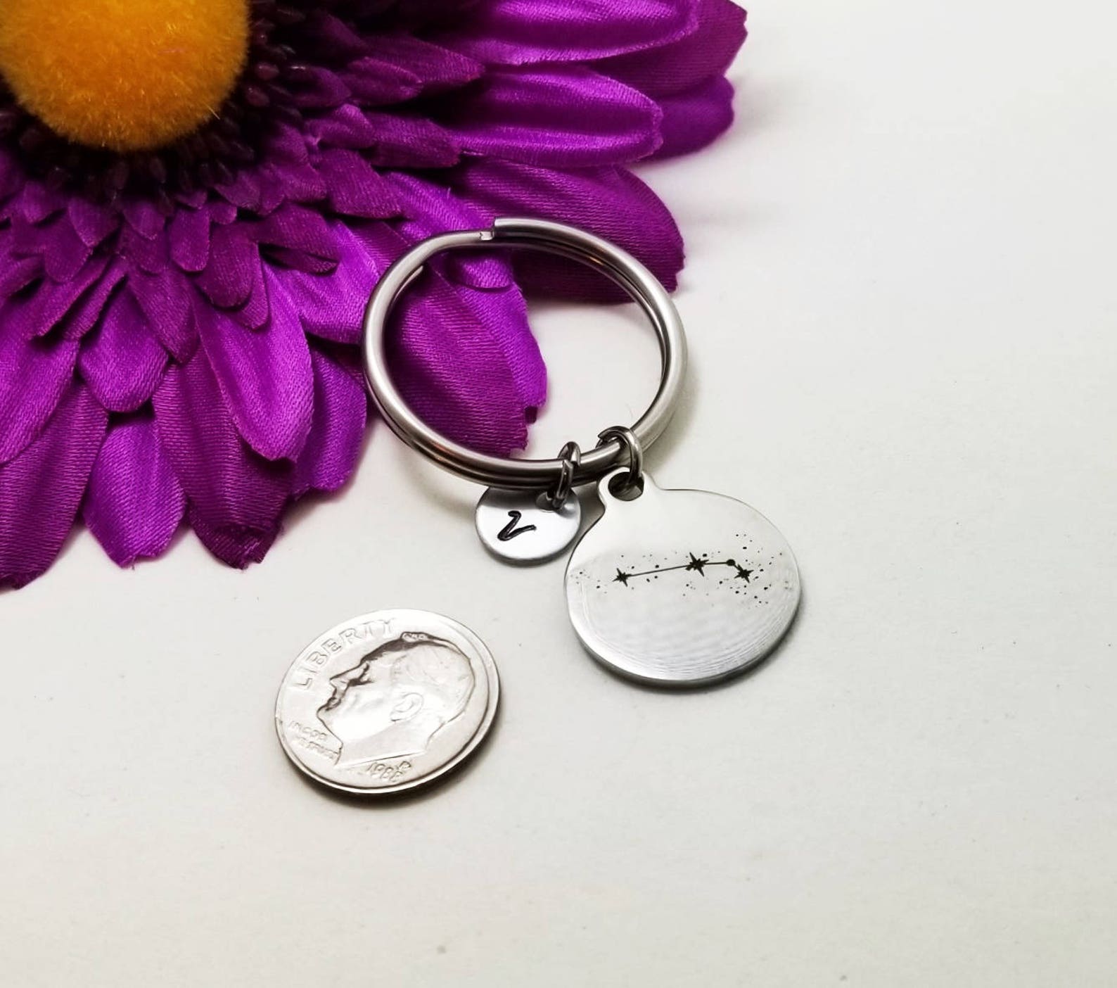 Aries Keychain Zodiac Key Chain Initial Keychain - Etsy