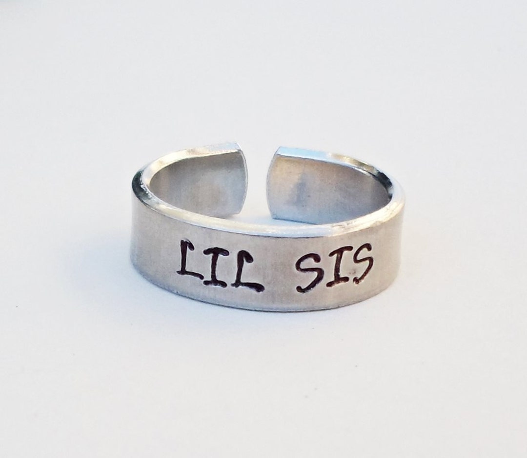 Lil Sis Ring, Personalized Ring, Little Sister Ring, Handstamped Ring ...