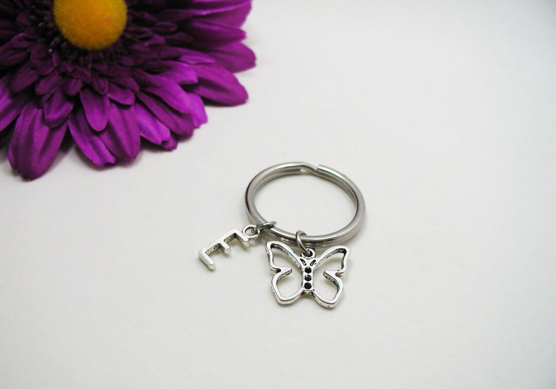Butterfly Keychain, Butterfly Key Chain, Initial Keychain, Personalized ...