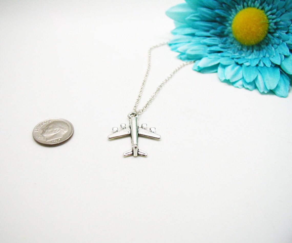 Airplane Necklace Airplane Pendant Silver Airplane Plane | Etsy