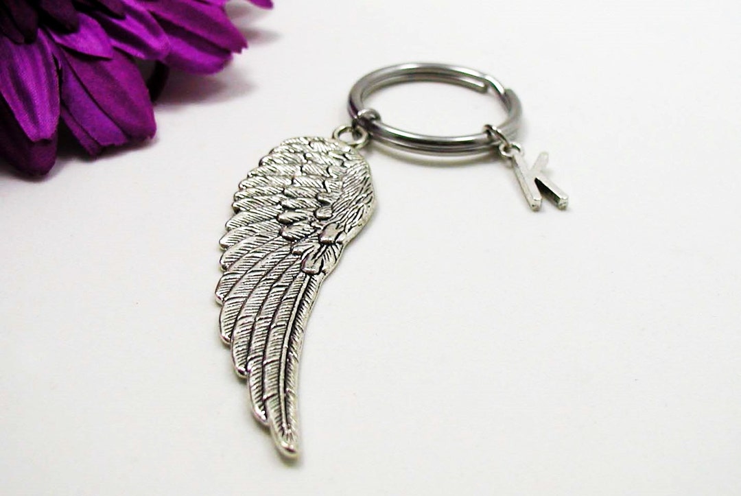 Silver Wing Keychain, Custom Keychain, Initial Keychain, Personalized ...