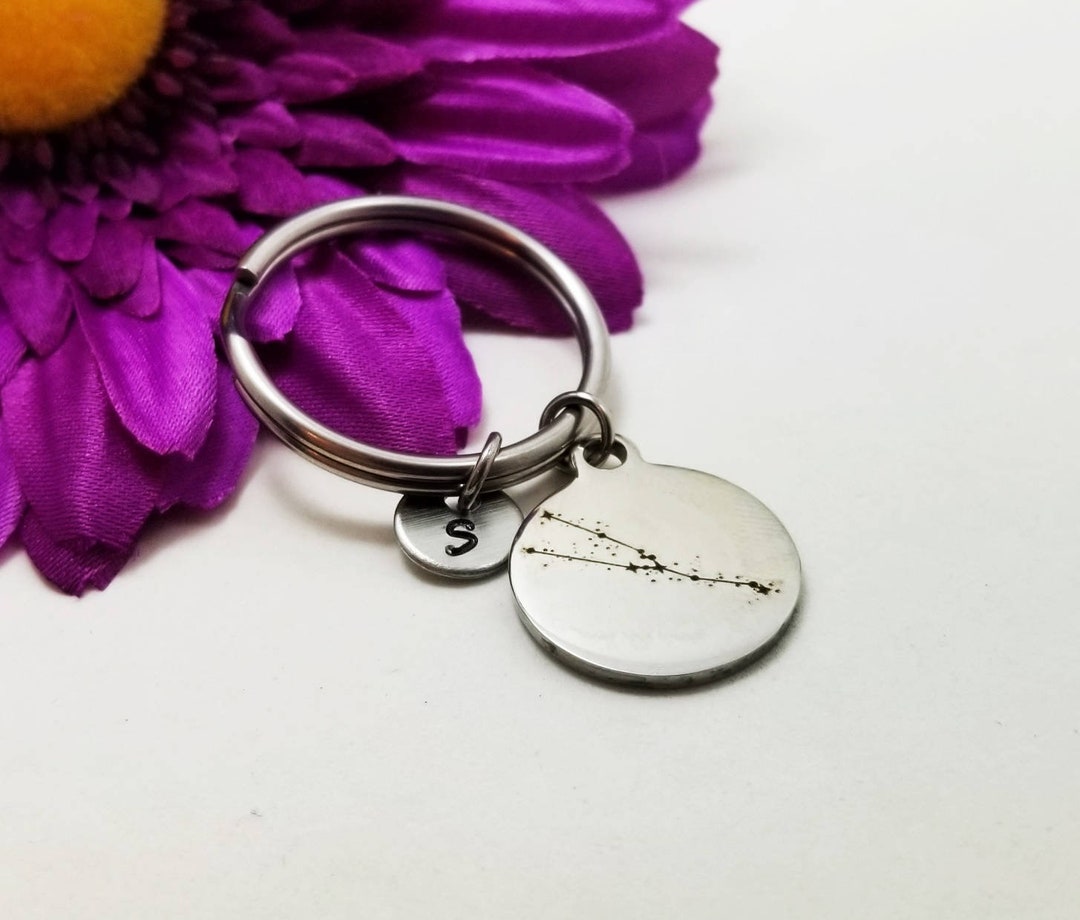 Taurus Keychain, Zodiac Keychain, Initial Keychain, Personalized ...