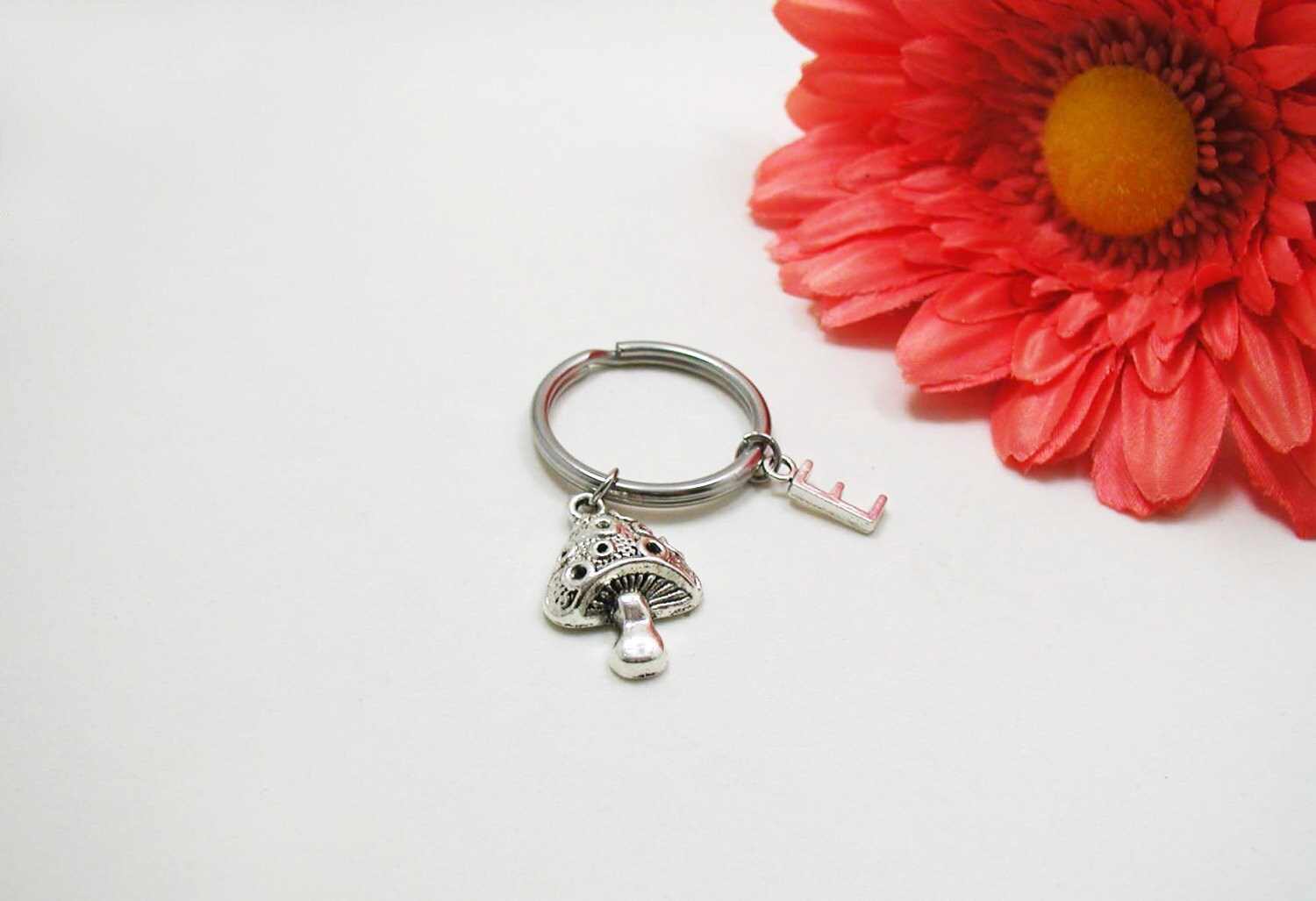 Mushroom Keychain, Mushroom Key Chain, Initial Keychain, Personalized ...