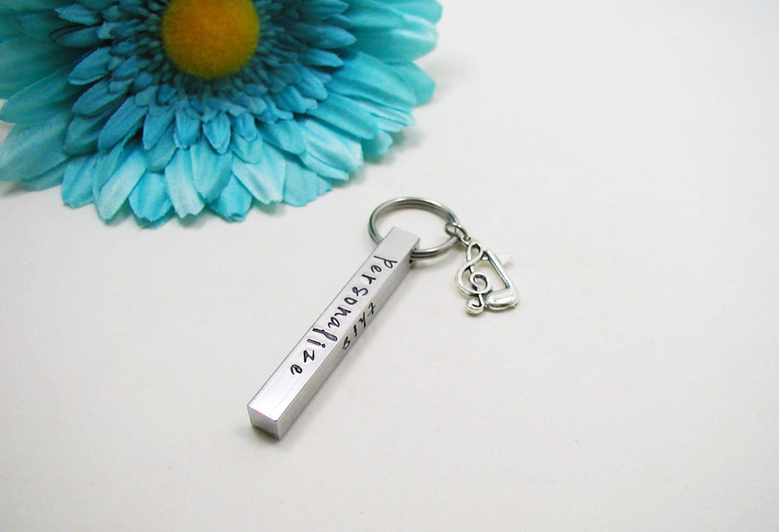 Musical Notes Key Chain Aluminum Bar Keychain Personalized - Etsy