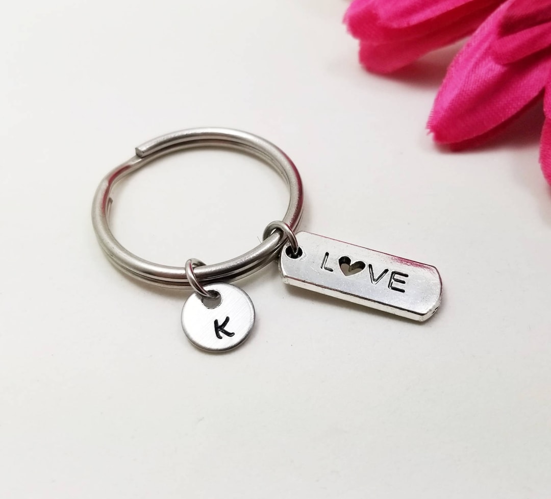 Love Keychain Love Key Chain Initial Keychain - Etsy