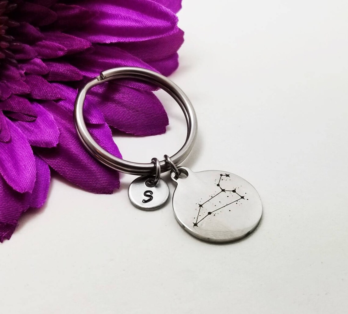 Leo Keychain, Zodiac Keychain, Initial Keychain, Personalized Keychain ...