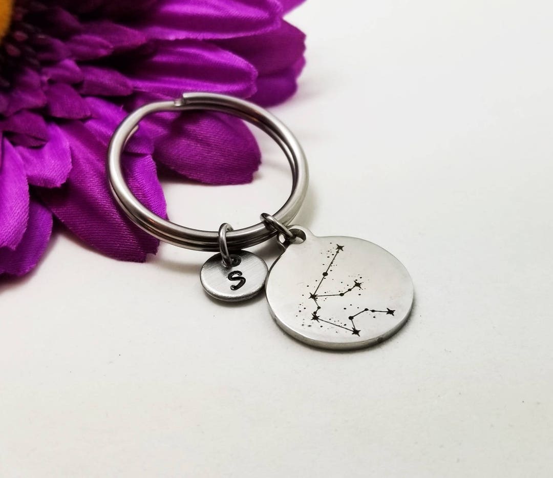 Aquarius Keychain Zodiac Keychain Initial Keychain - Etsy