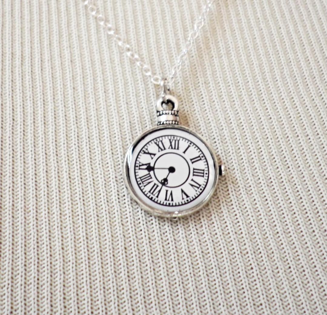 Clock Necklace, Charm Necklace, Tiny Necklace, Delicate Necklace, Watch ...