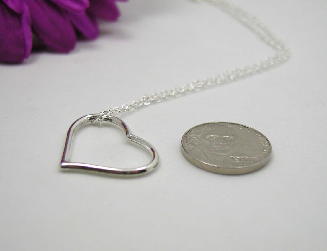 Heart Necklace Charm Necklace Heart Pendant Silver Heart - Etsy UK