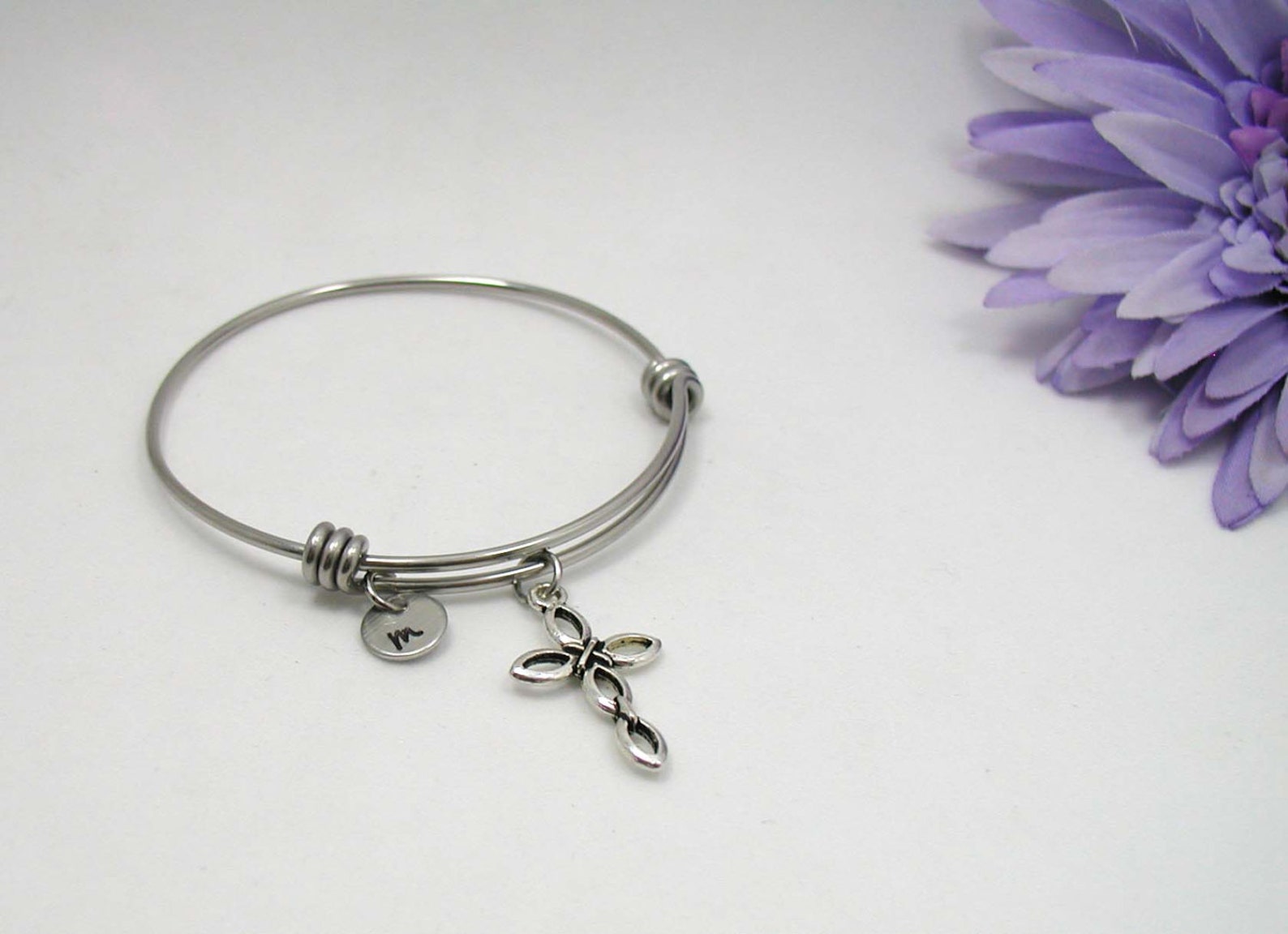 Cross Bracelet, Christian Bracelet, Initial Charm Bracelet, Initial ...