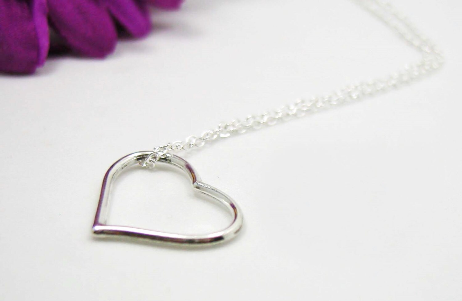 Heart Necklace Charm Necklace Heart Pendant Silver Heart | Etsy