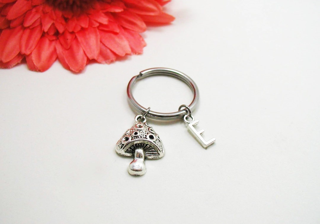 Mushroom Keychain, Mushroom Key Chain, Initial Keychain, Personalized ...