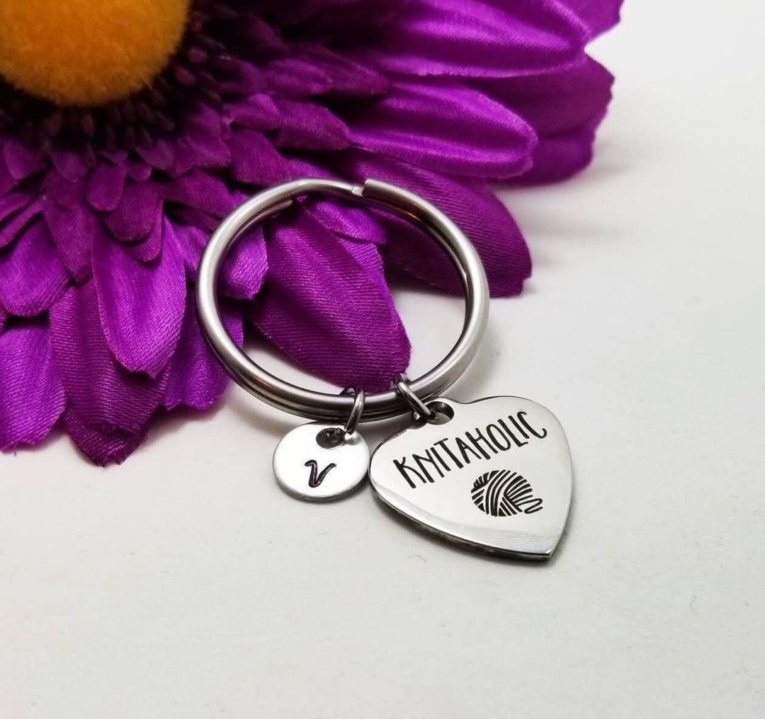 Knitaholic Keychain, Knit Key Chain, Knitter Keychain, Personalized ...
