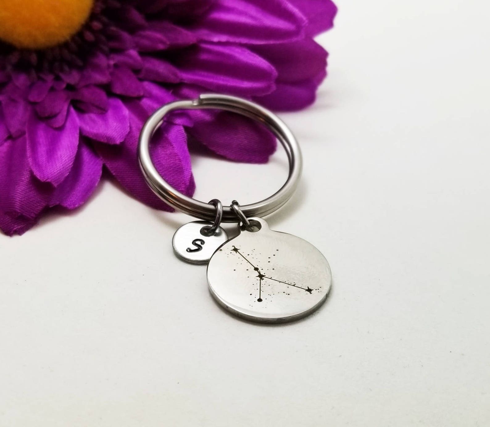 Cancer Keychain Zodiac Keychain Initial Keychain | Etsy