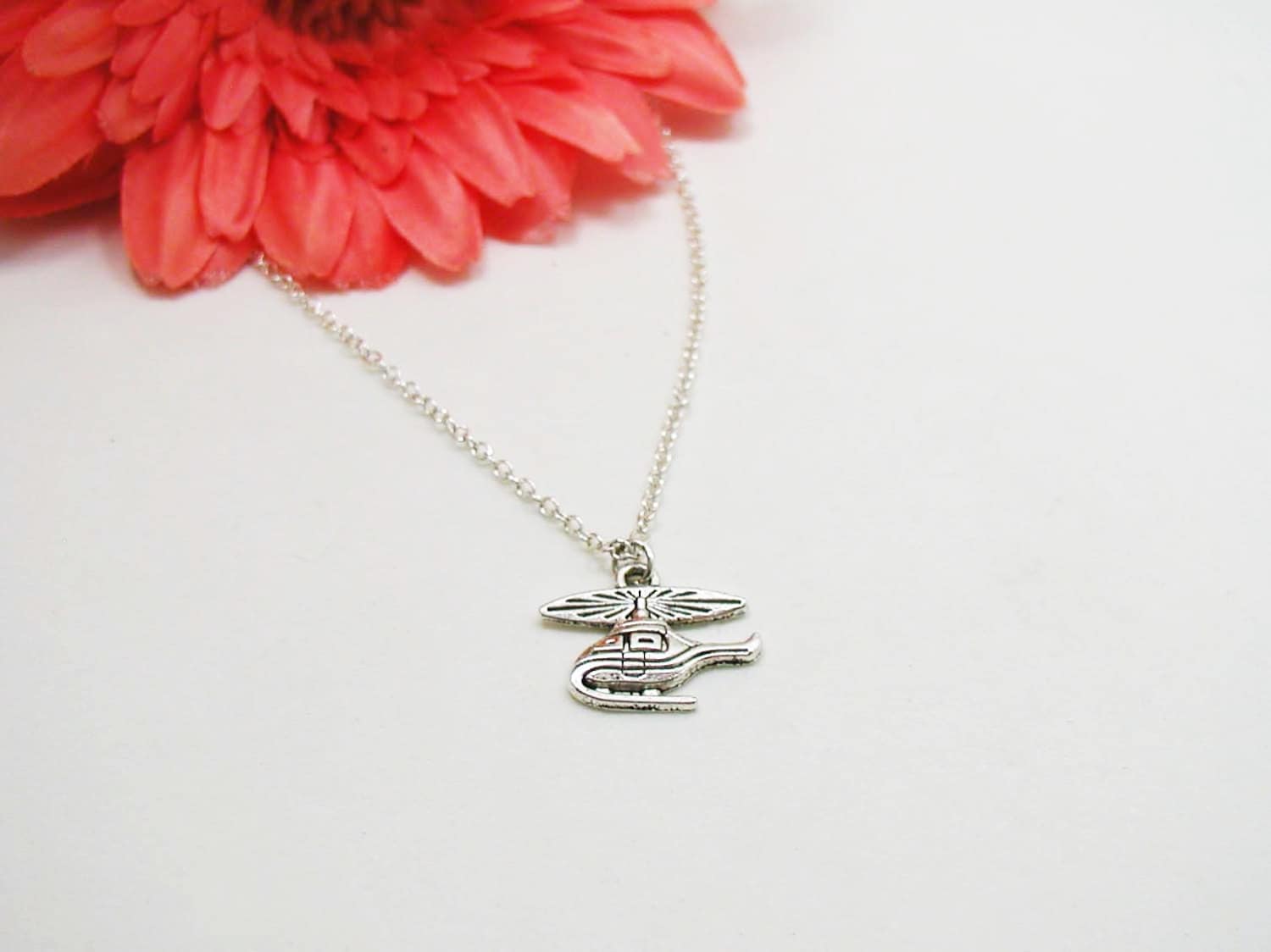 Helicopter Necklace, Charm Necklace, Helicopter Pendant, Silver ...