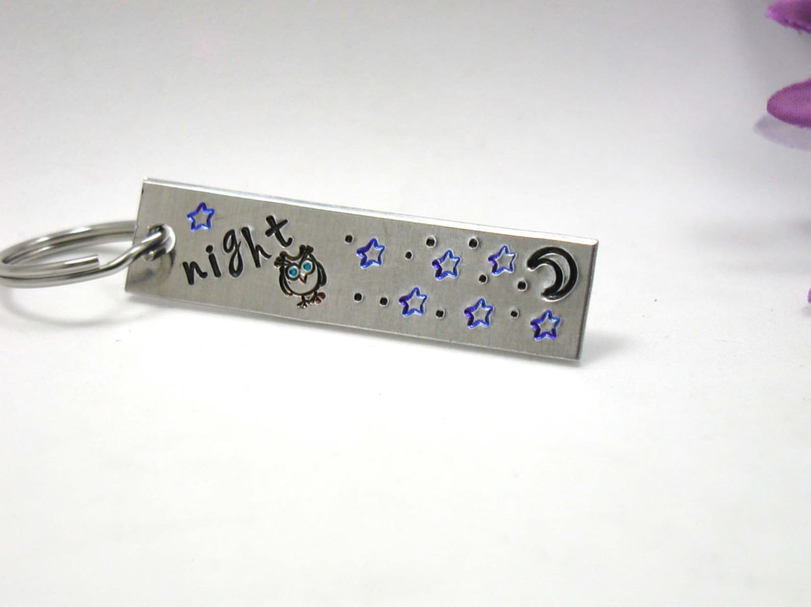 Night Owl Keychain, Custom Keychain, Engraved Keychain, Rectangle ...