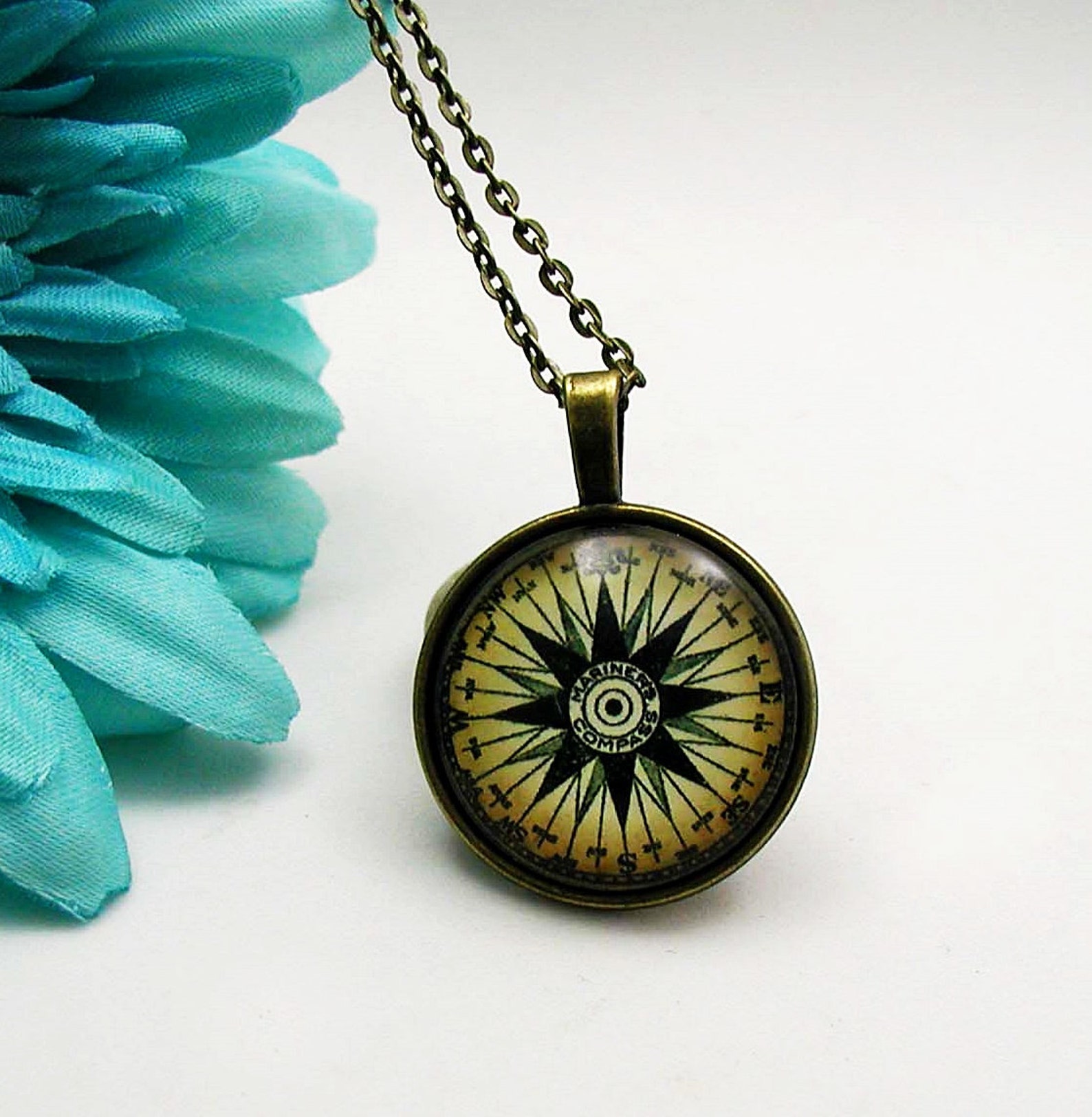 Compass Necklace Compass Charm Bronze Compass Compass - Etsy