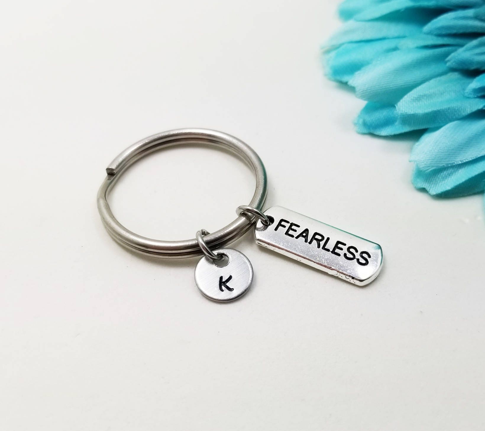 Fearless Keychain Fearless Key Chain Initial Keychain - Etsy