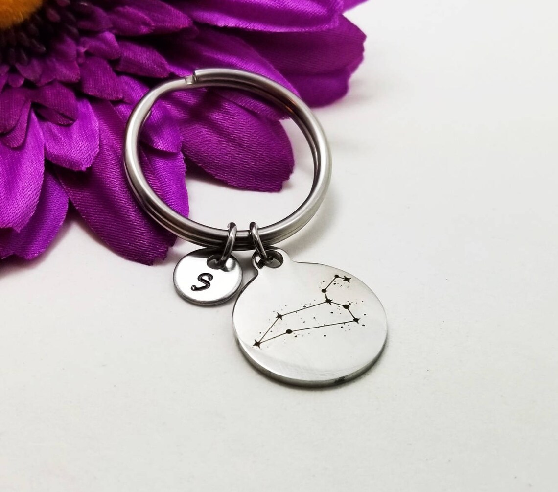 Leo Keychain, Zodiac Keychain, Initial Keychain, Personalized Keychain ...
