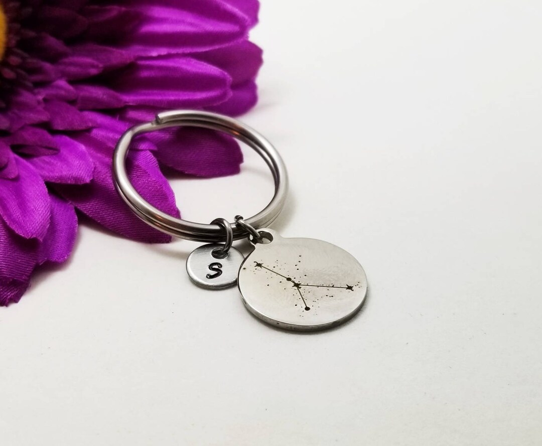 Cancer Keychain, Zodiac Keychain, Initial Keychain, Personalized ...