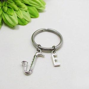 Saxophone Keychain, Saxophone Key Chain, Initial Keychain, Personalized ...