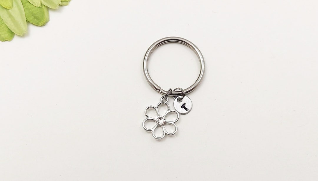 Daisy Keychain, Daisy Key Chain, Initial Keychain, Personalized ...