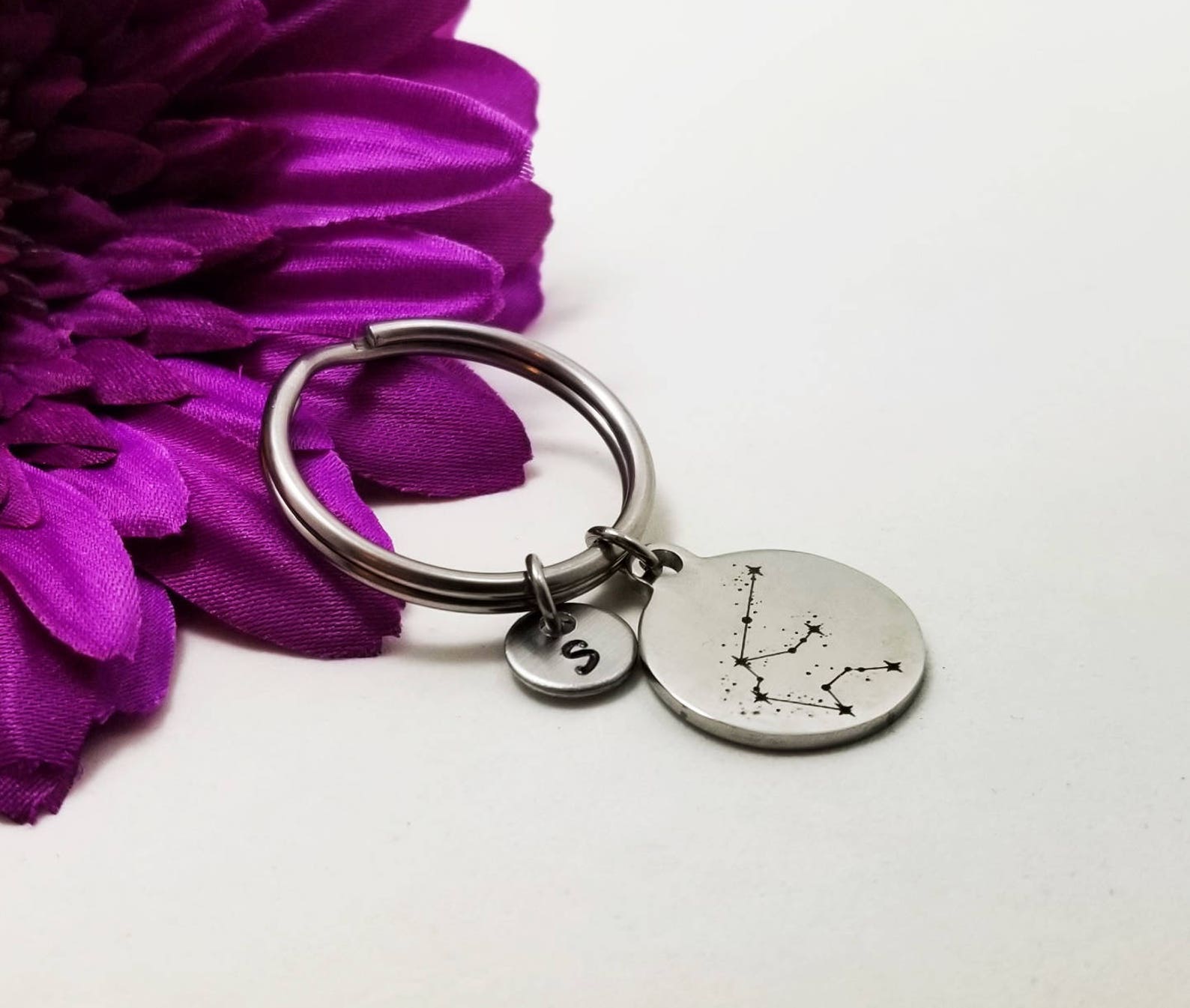 Aquarius Keychain Zodiac Keychain Initial Keychain | Etsy