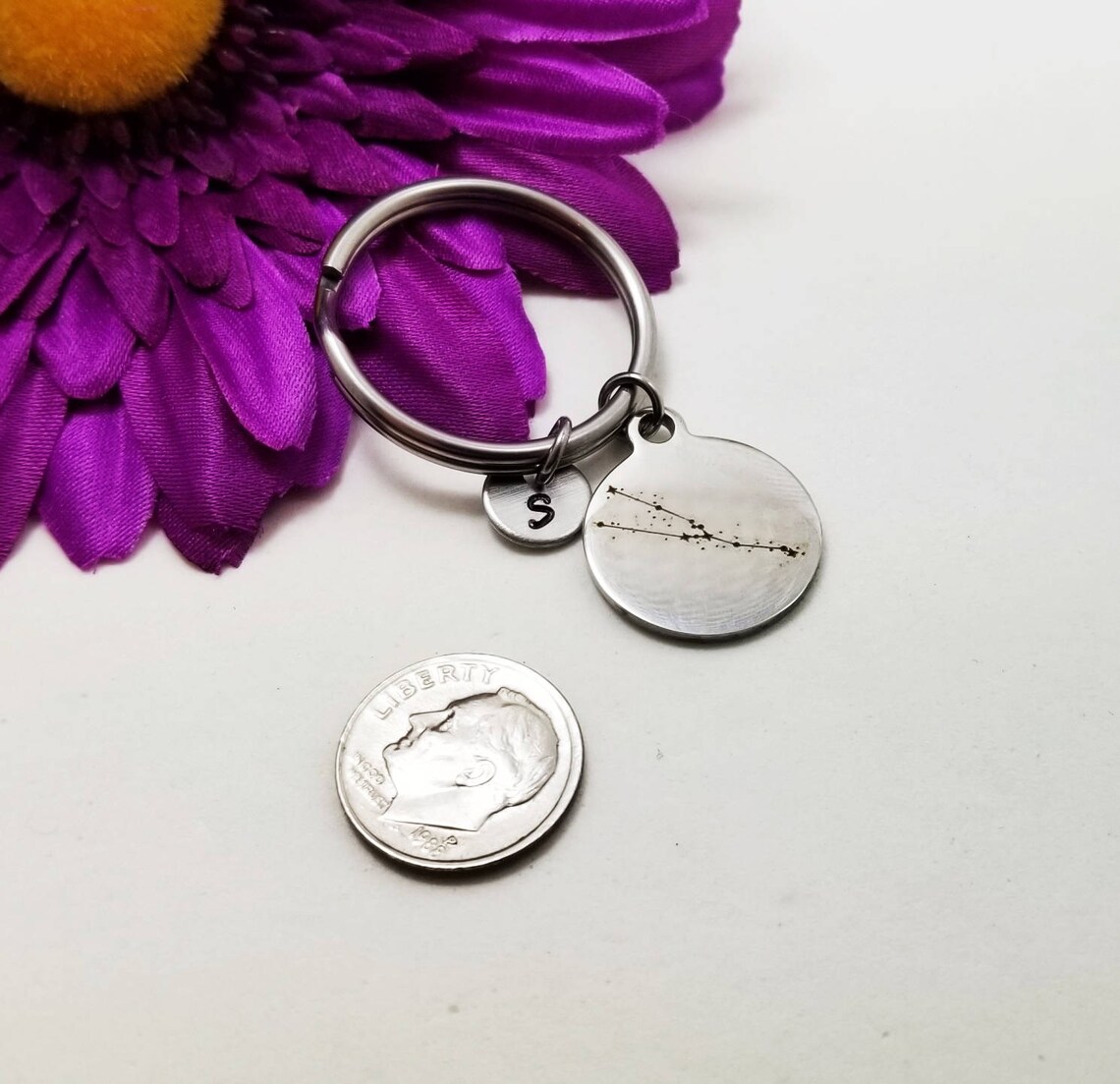 Taurus Keychain Zodiac Keychain Initial Keychain - Etsy