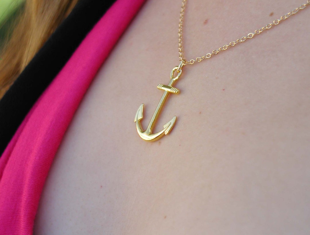 Anchor Necklace, Charm Necklace, Gold Anchor Necklace, Gold Necklace ...