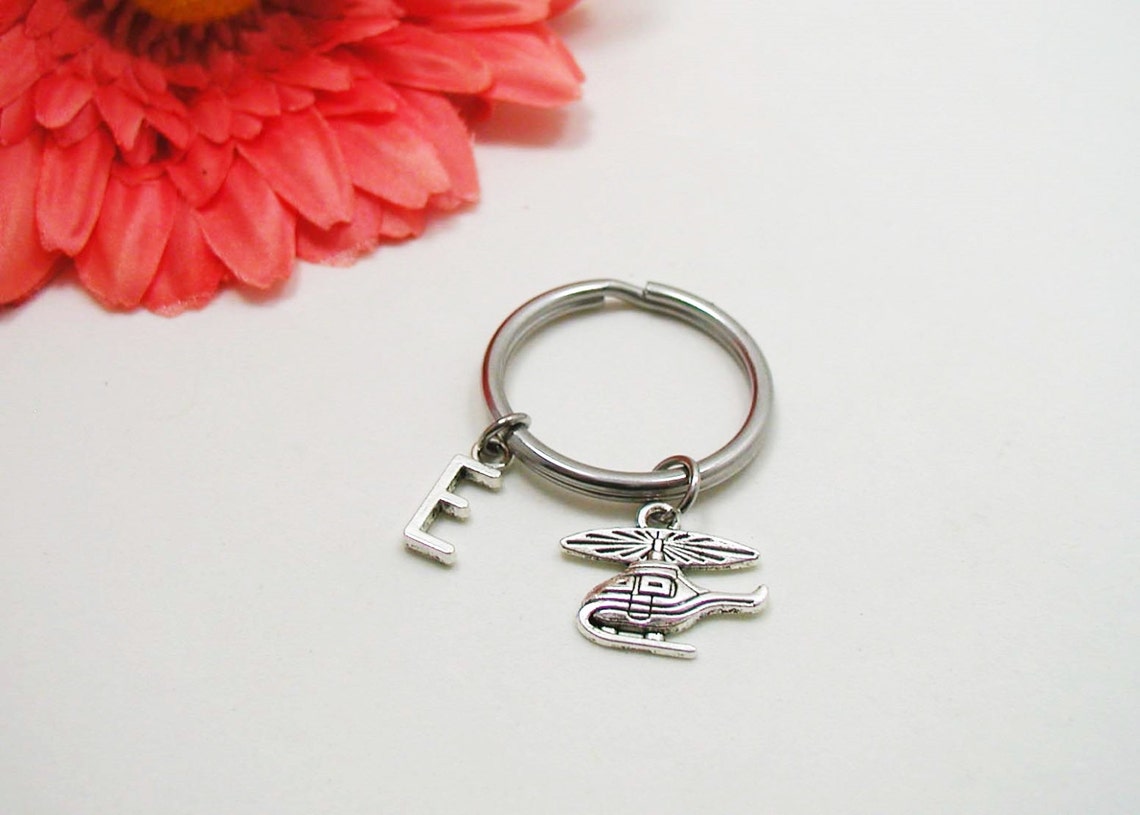 Helicopter Keychain Helicopter Key Chain Initial Keychain | Etsy