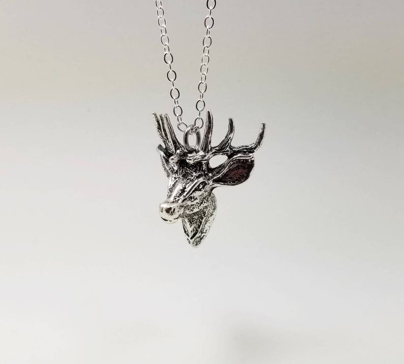 Deer Necklace Charm Necklace Deer Head Pendant Silver - Etsy