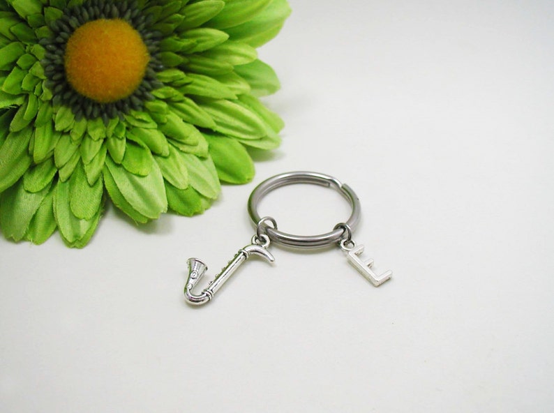 Saxophone Keychain Saxophone Key Chain Initial Keychain | Etsy