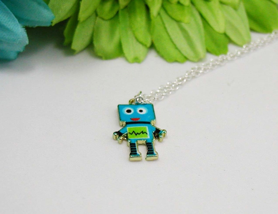 Robot Necklace, Robot Charm, Geek Necklace, Miniature Robot, Technology ...