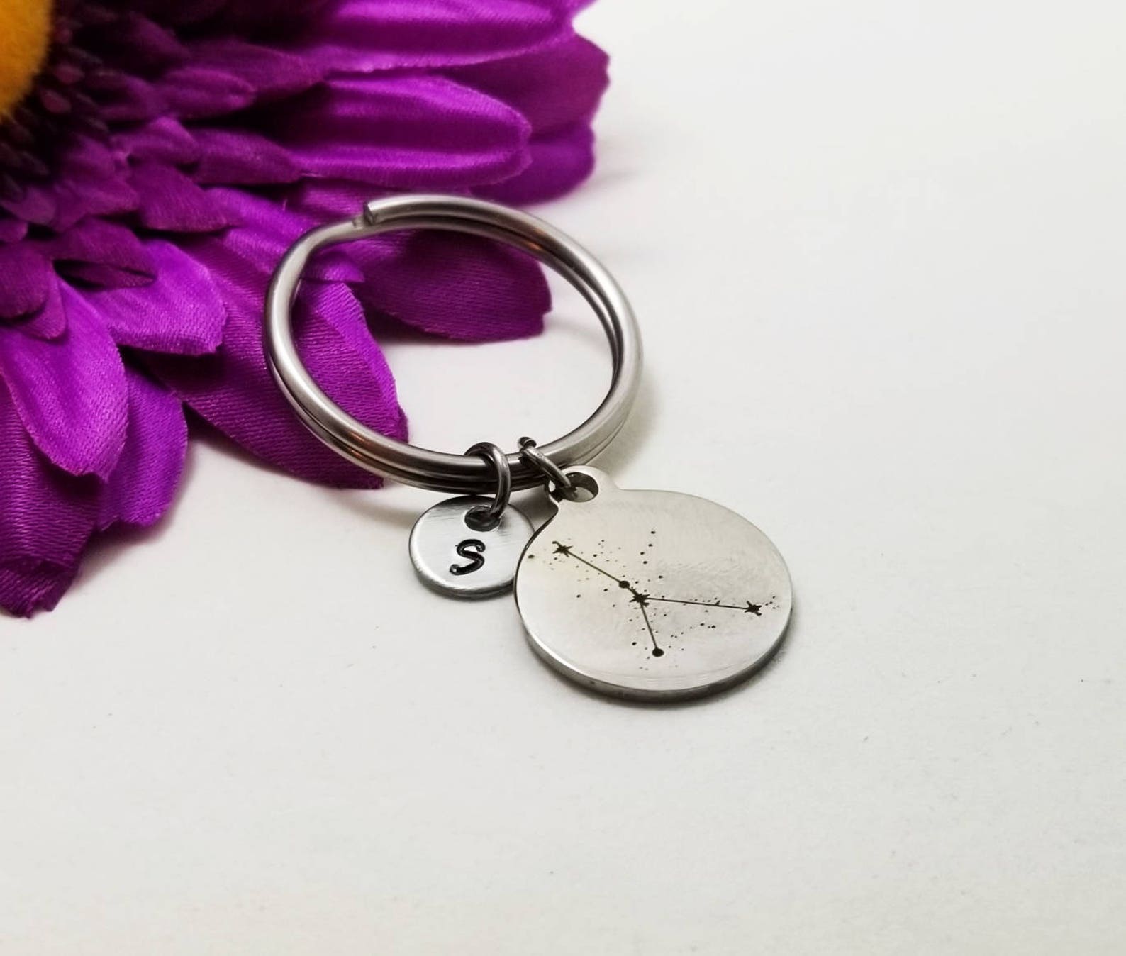 Cancer Keychain Zodiac Keychain Initial Keychain - Etsy
