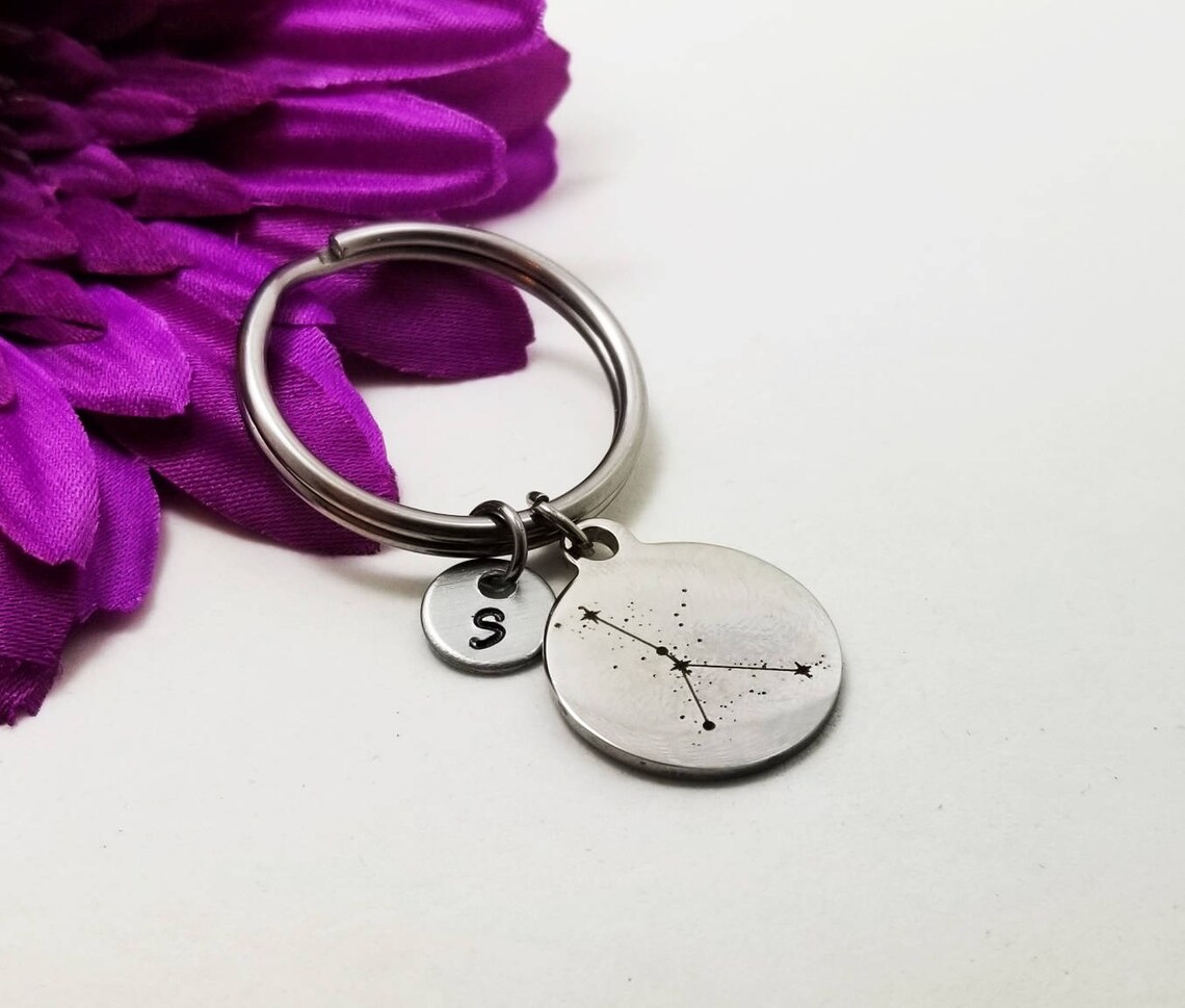 Cancer Keychain Zodiac Keychain Initial Keychain - Etsy
