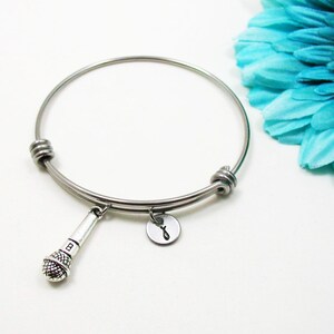 Silver Microphone Bracelet, Microphone Bracelet, Initial Charm, Charm ...